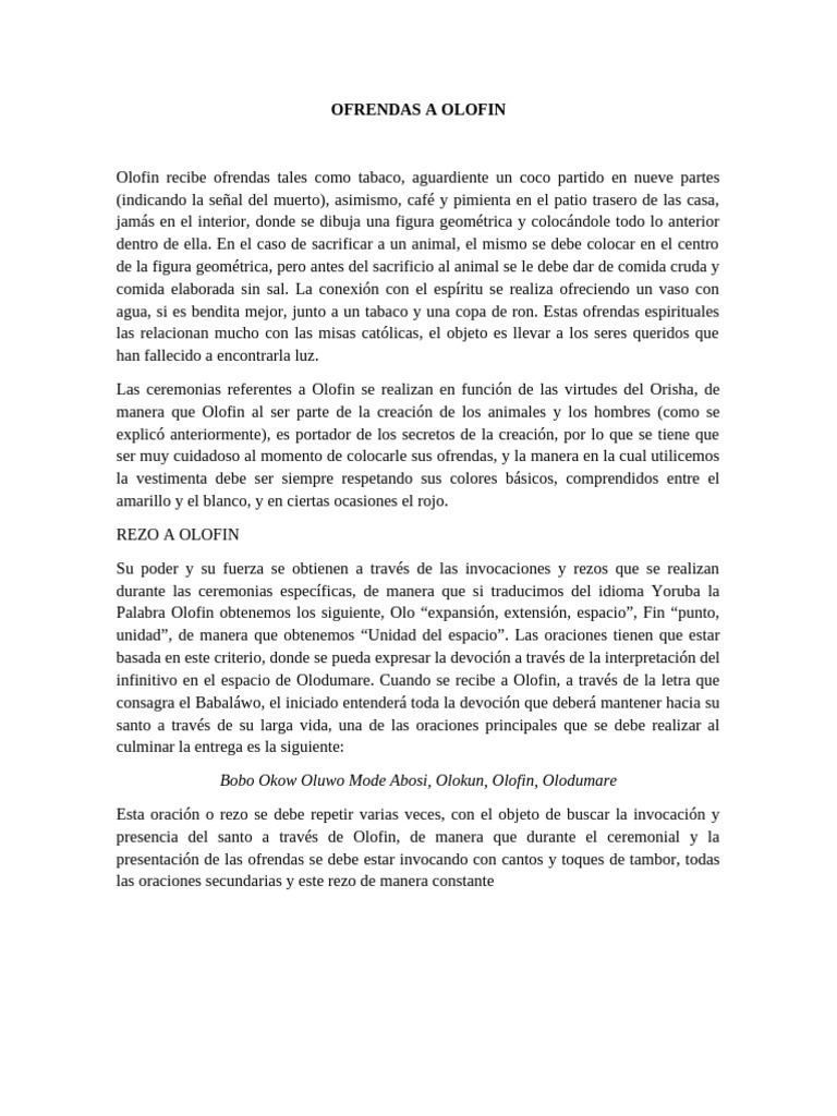 Ofrendas A Olofin | PDF