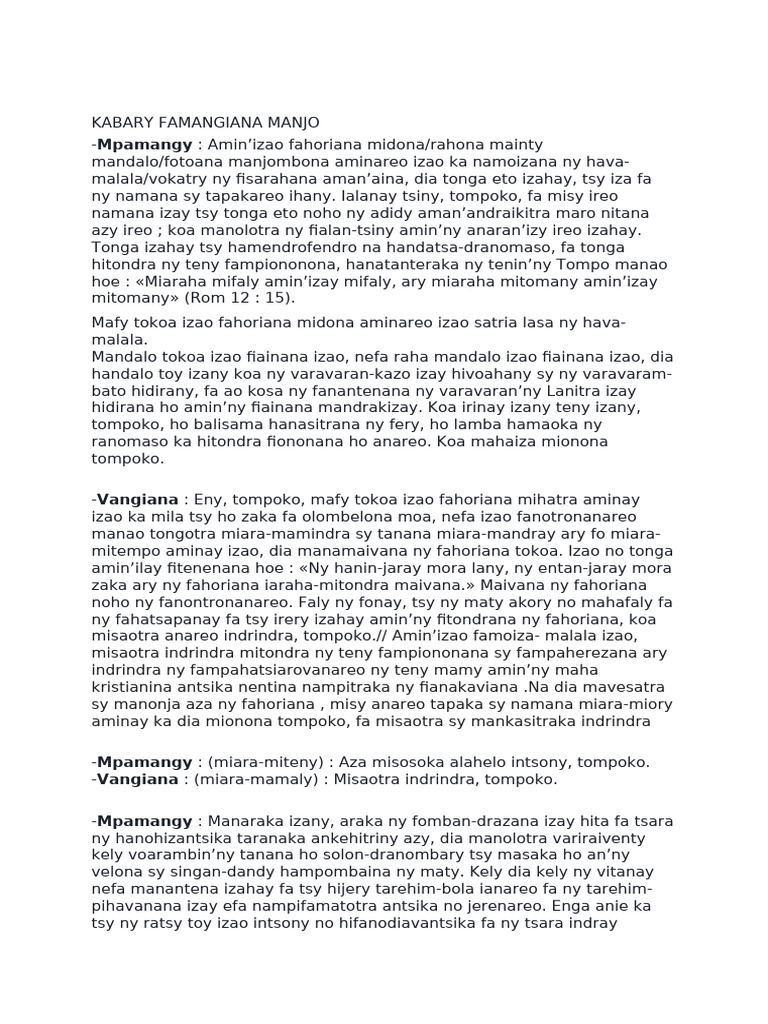 Kabary Famangiana Manjo | PDF