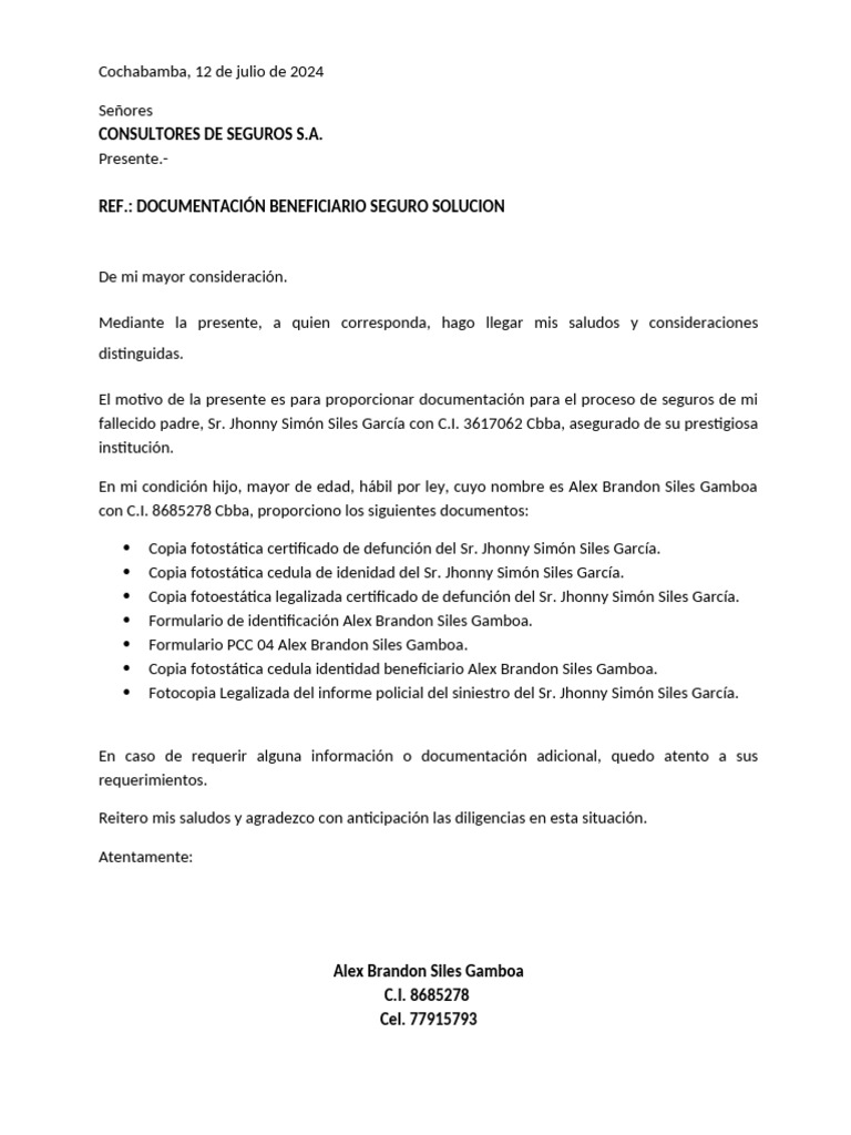 Carta Seguro Solucion Alex II | PDF
