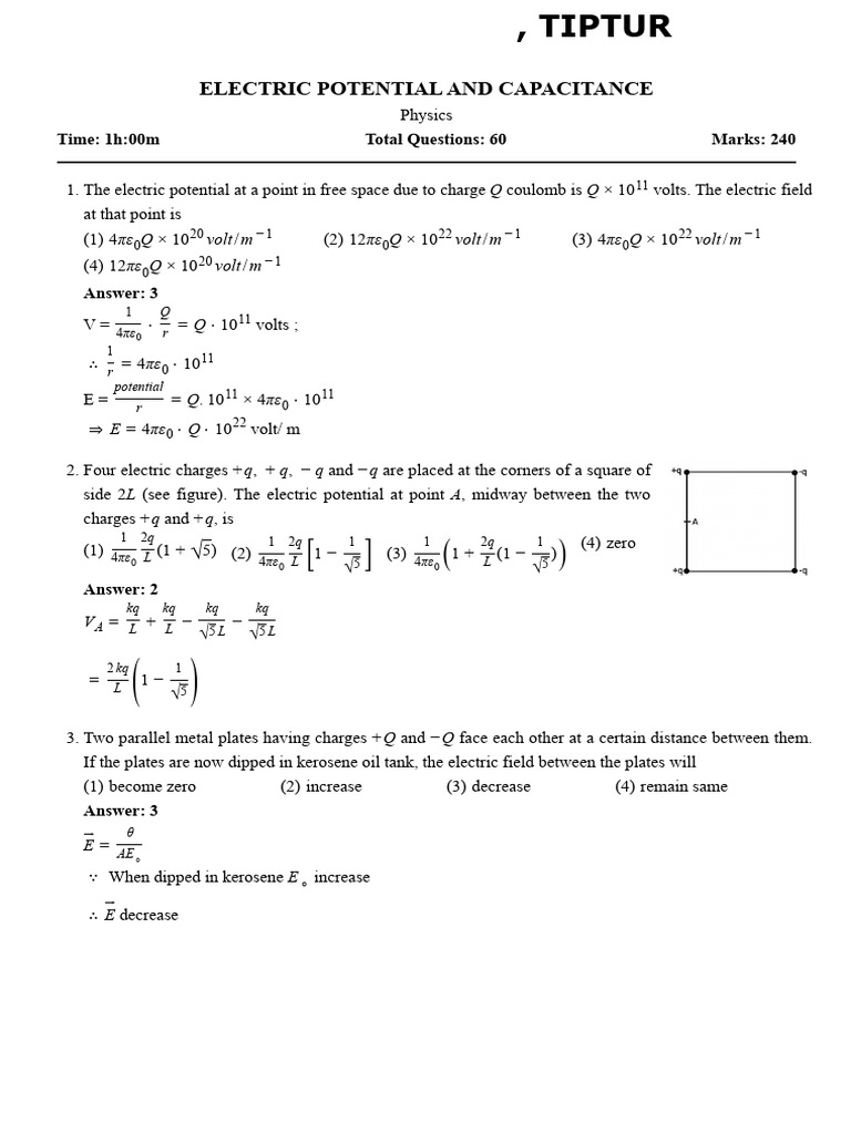 Physics Exam: Electric Potential | PDF | Capacitor | Capacitance