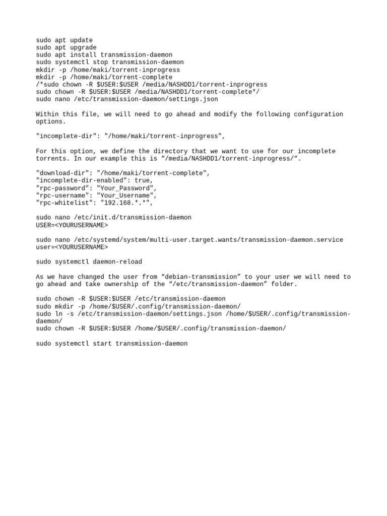 Configure Transmission Daemon on Linux | PDF