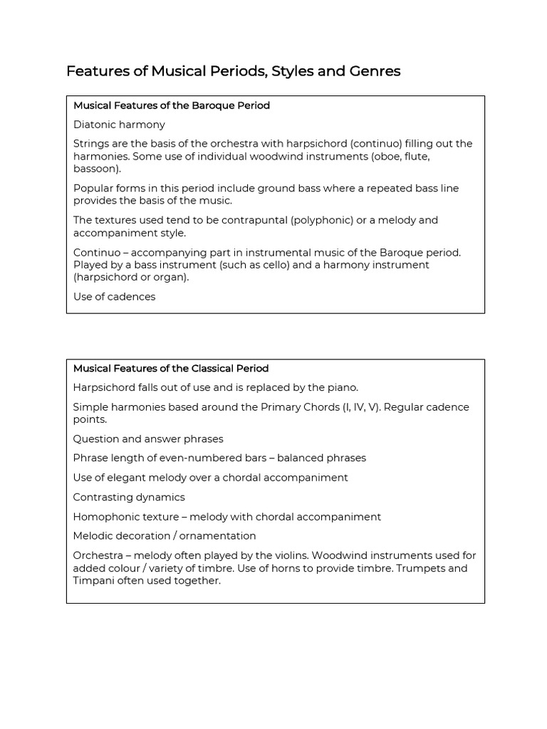 KO Music - Features of Musical Periods Knowledge Organiser | PDF ...