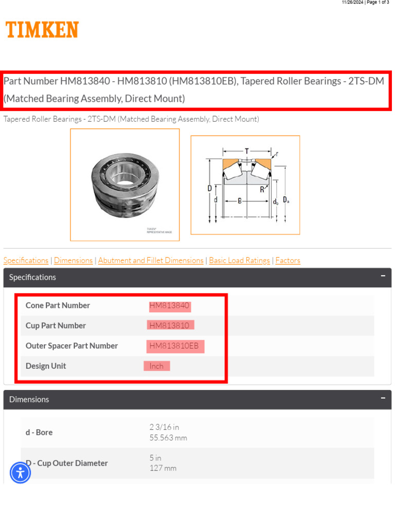 HM813840 HM813810 (HM813810EB) TaperedRollerBearings 2TS DM (MatchedBearingAssembly DirectMount ...