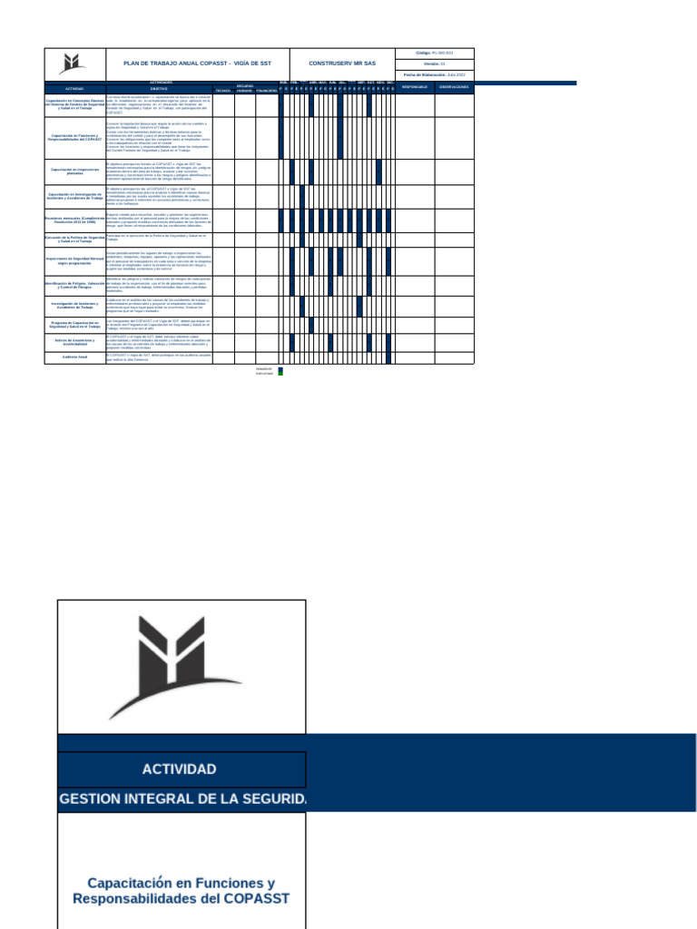 Plan Anual COPASST SST 2023 | PDF | Riesgo | La seguridad