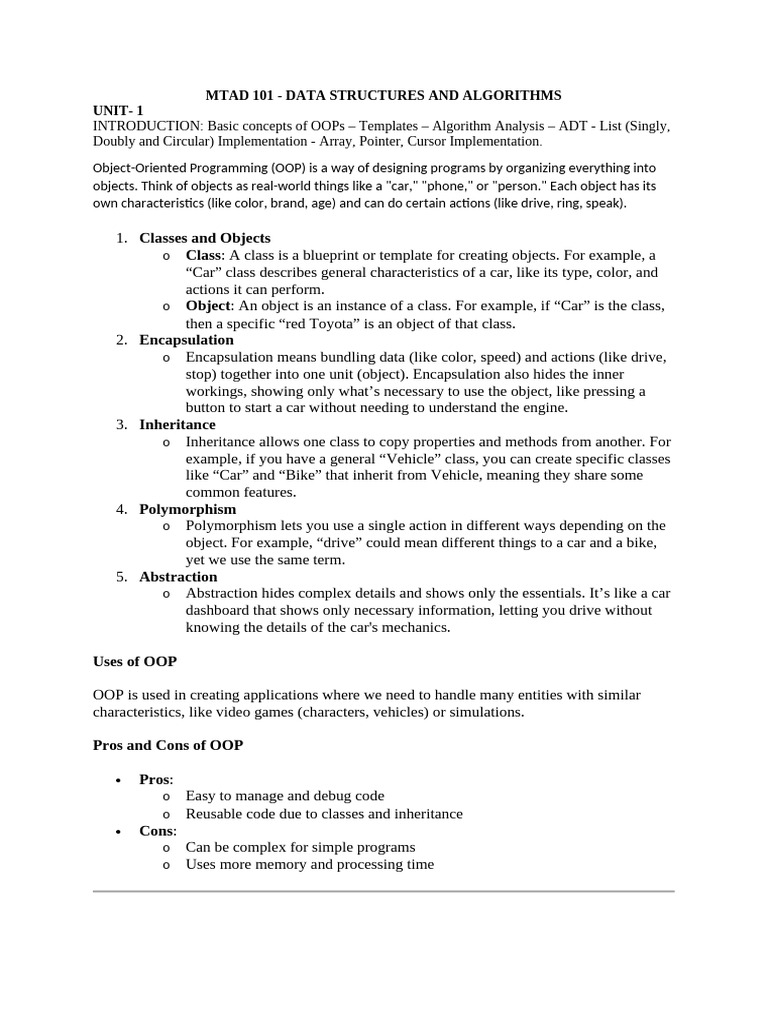 MTAD DSA | PDF | Time Complexity | Class (Computer Programming)