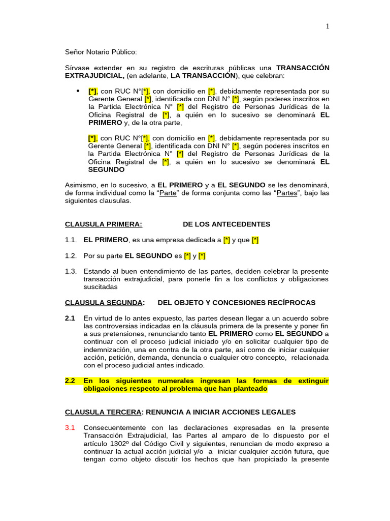 Modelo Transaccion (TA2) | PDF | Demanda judicial