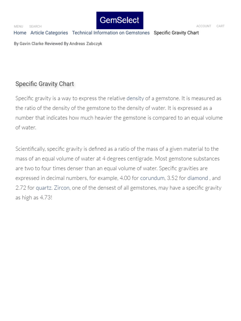 Specific Gravity Chart - Gemstone Information - GemSelect | PDF ...