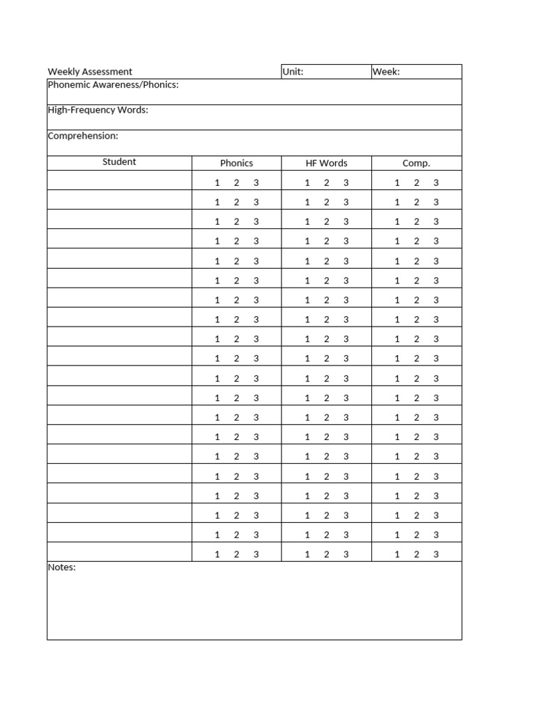 WondersWeeklyAssessmentTemplate-1 | PDF