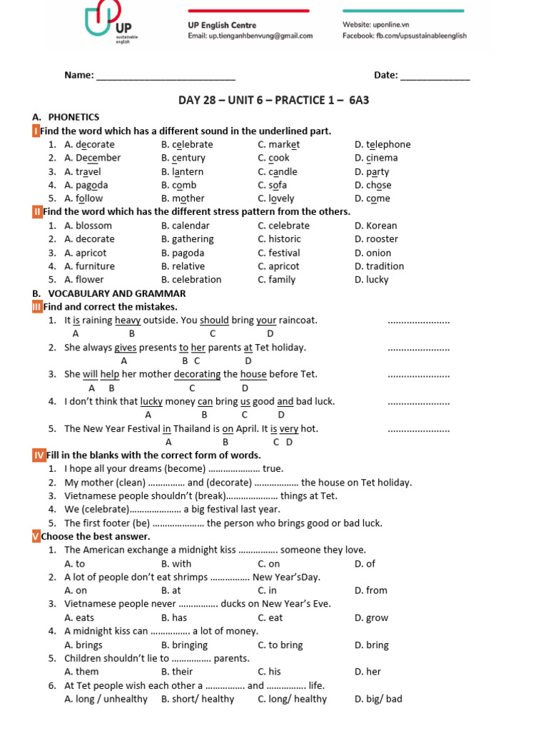 Day 28 - Unit 6 - Practice - 6a3 | PDF | Vietnam