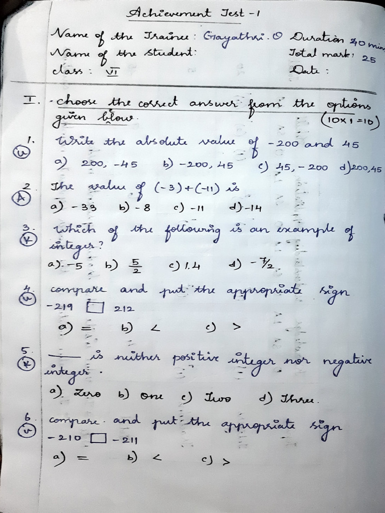 Achievement Test (GAYATHRI O) | PDF