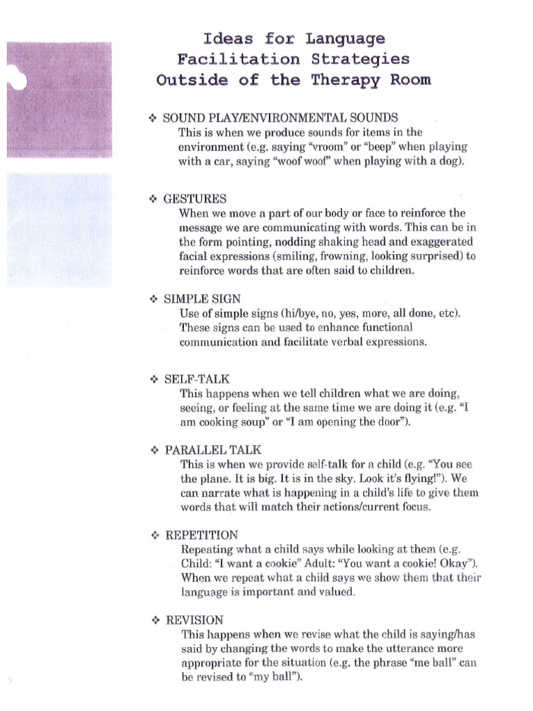 Language Facilitation Strategies Handout | PDF