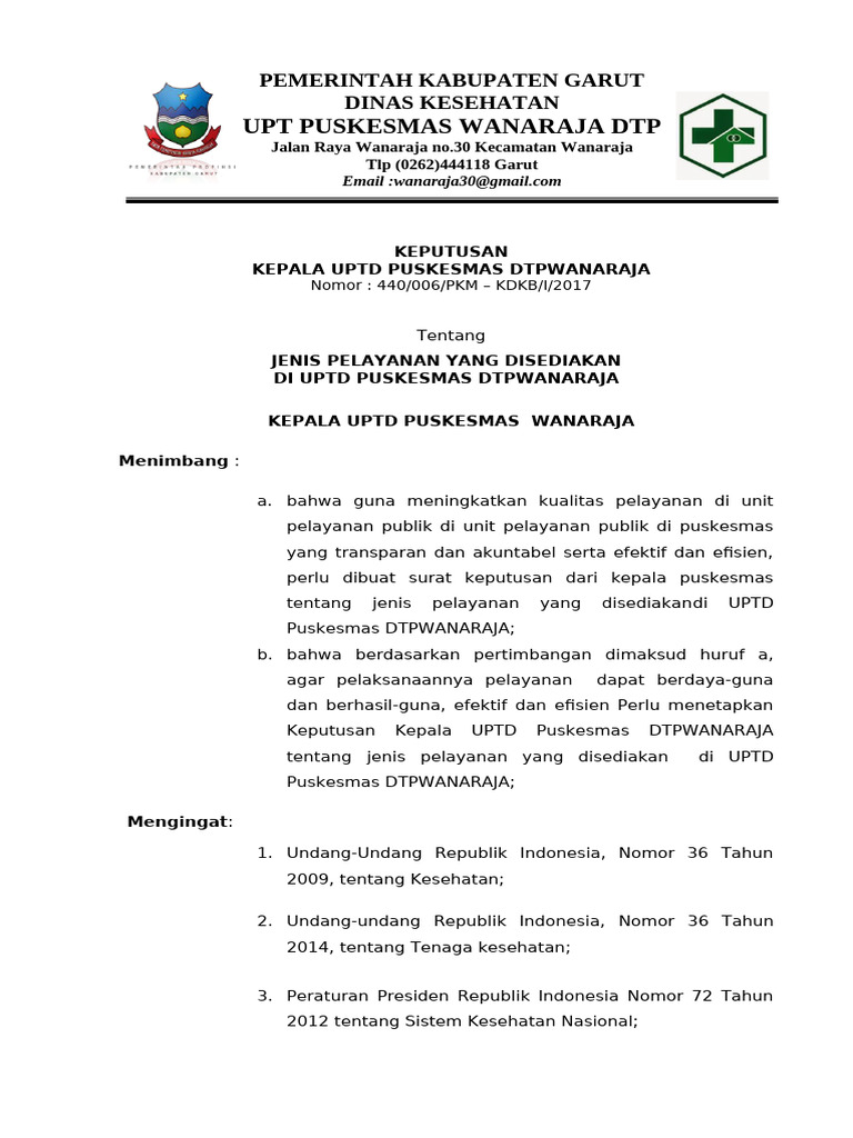 E.P. 1.1.1.1.... 6 SK Jenis-Jenis Pelayanan Yang Ada Di Puskesmas | PDF