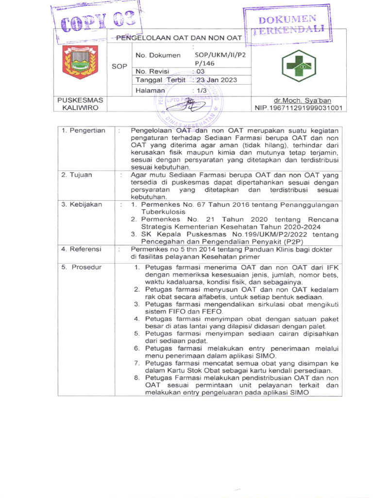 4.4.1.d SOP PENGELOLAAN OAT DAN NON OAT | PDF