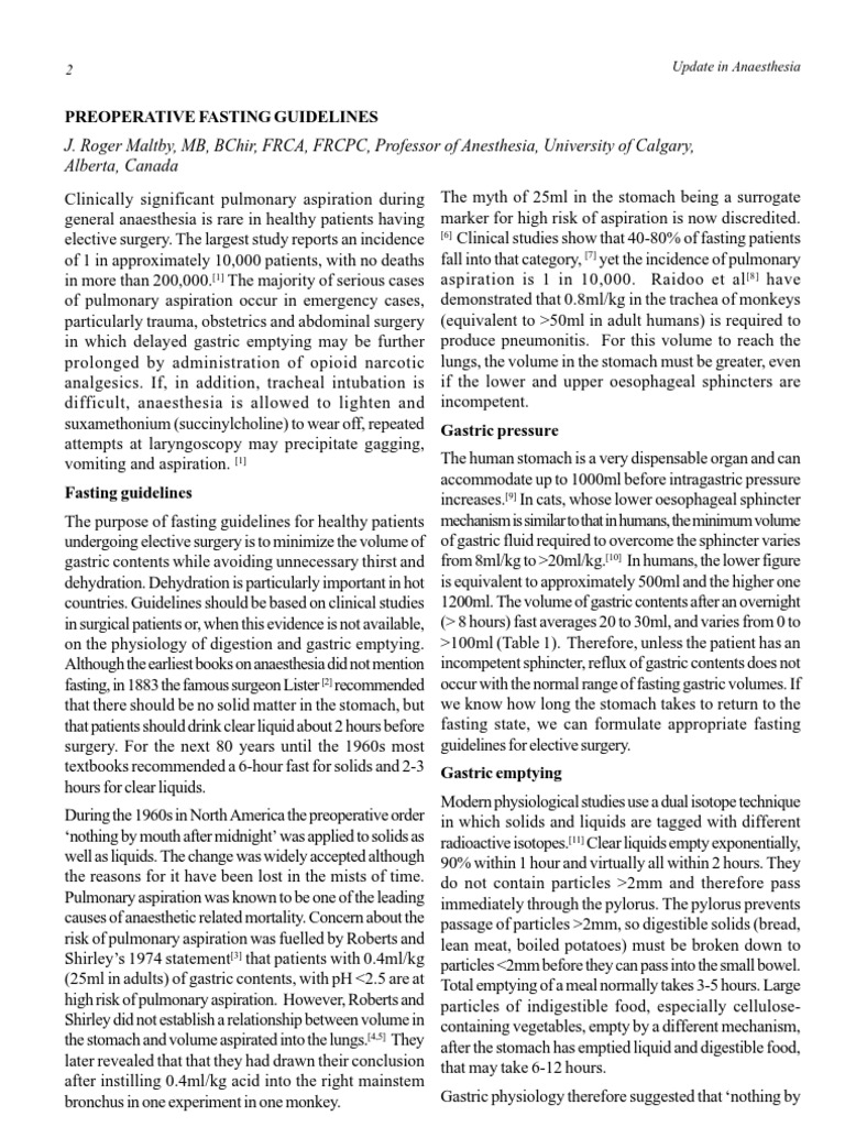 Preoperative Fasting Guidelines | PDF | Surgery | Anesthesia