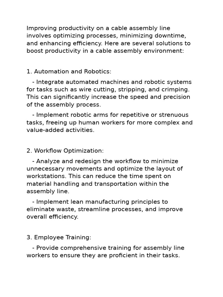 Improving Productivity On A Cable Assembly Line Involves Optimizing Processes | PDF | Lean ...
