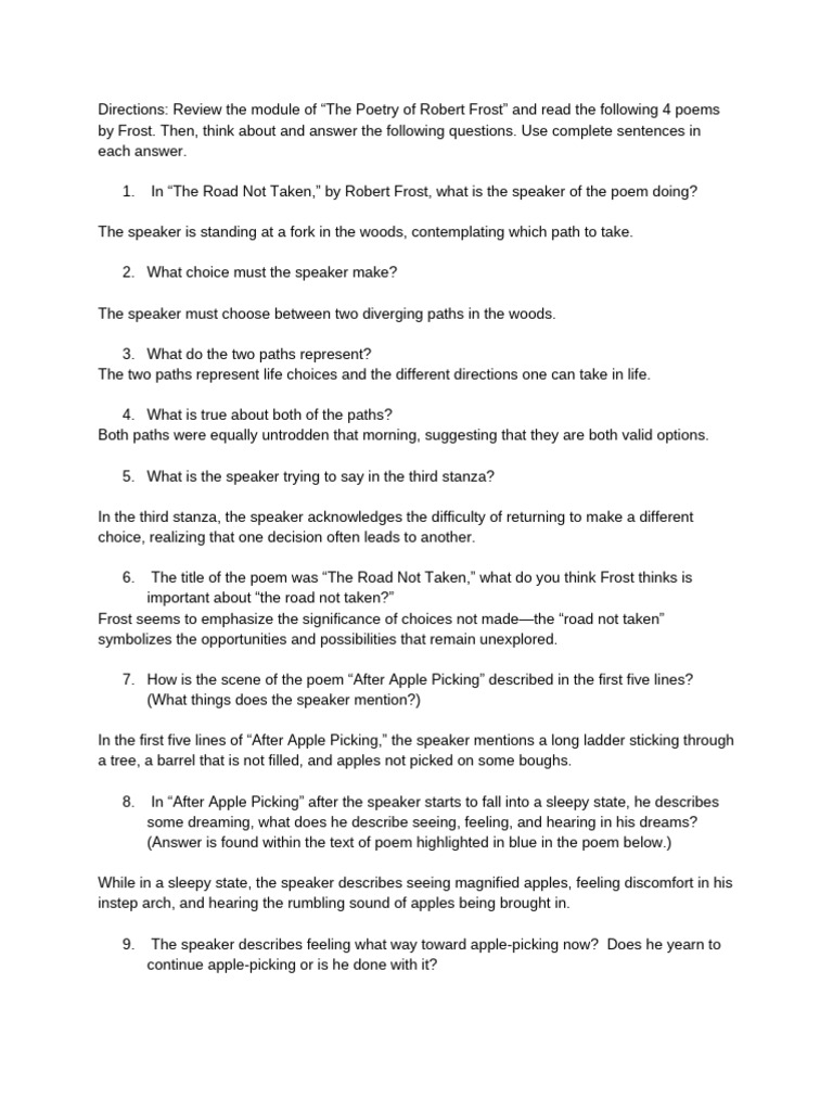 Robert Frost Poetry 20 Pts | PDF