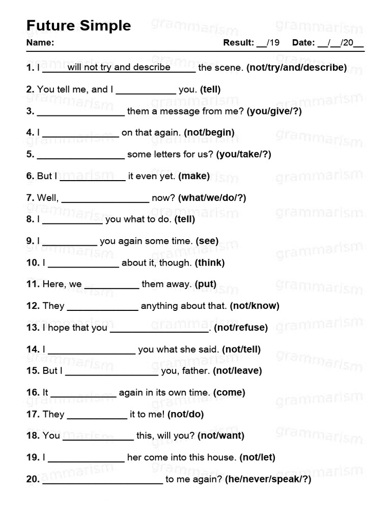 Grammarism Future Simple Test 3 1722910 | PDF