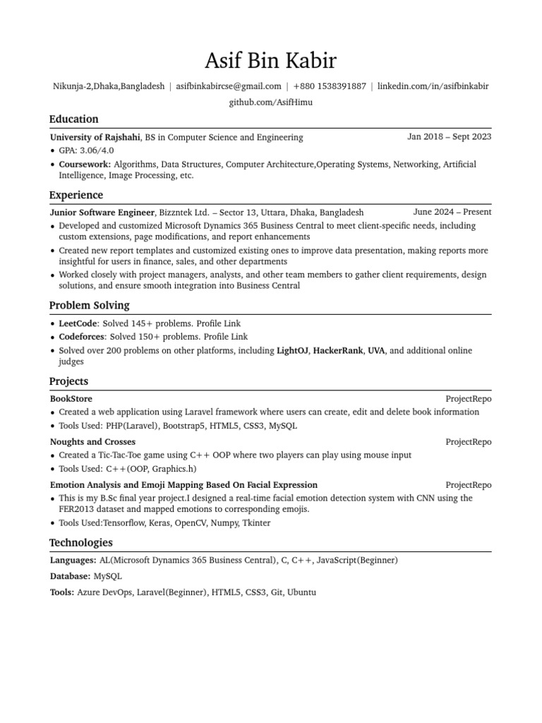 Asif Bin Kabir CV | PDF
