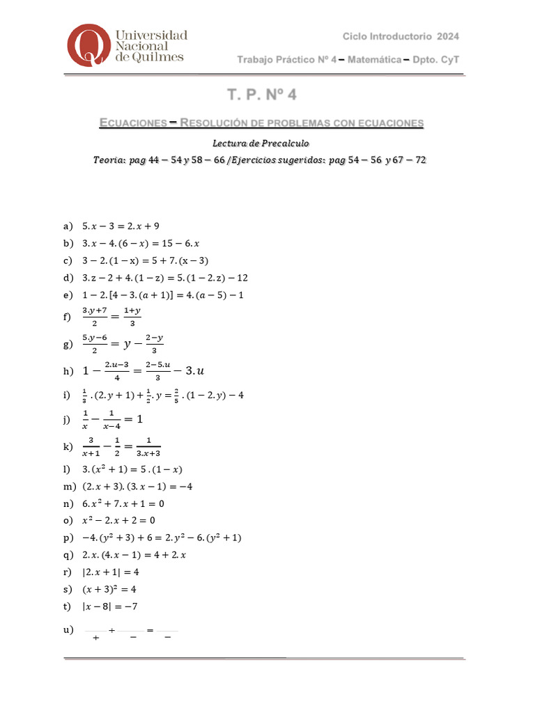 T P 4 Ecuaciones Pdf Ecuaciones Variable Matemáticas