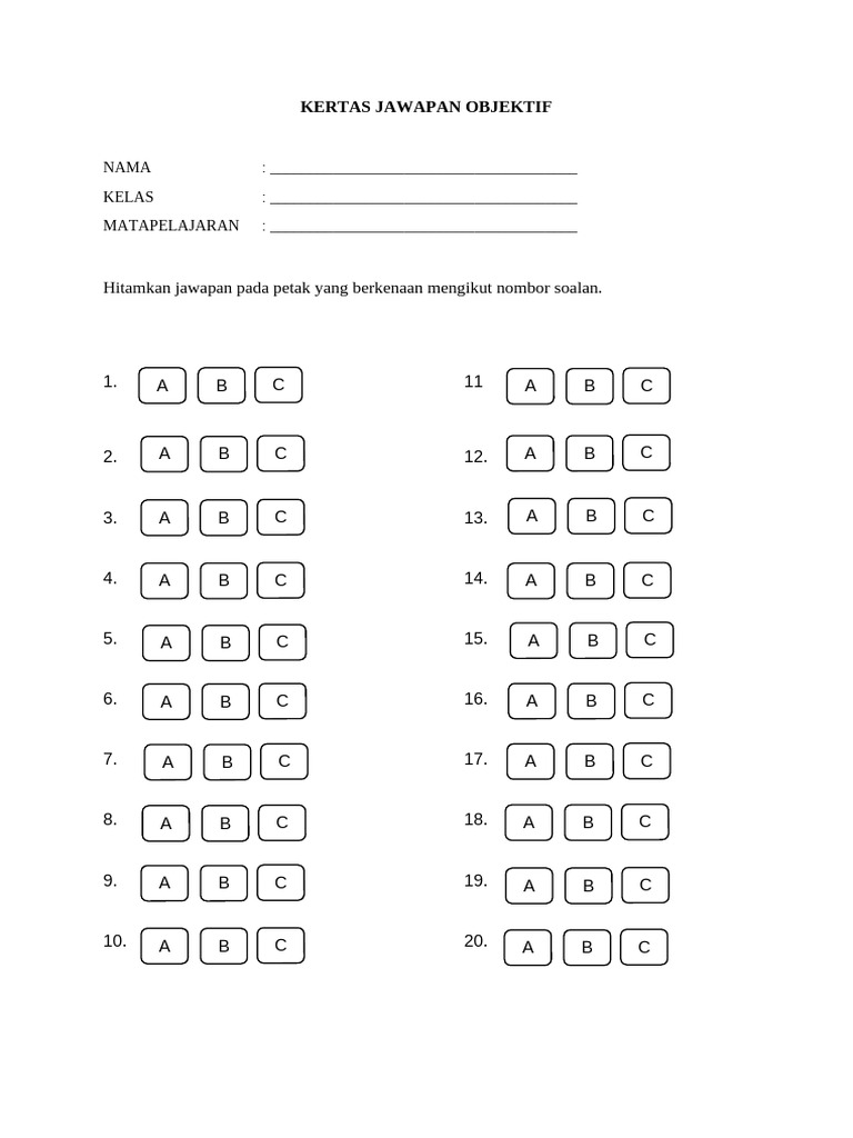 KERTAS JAWAPAN OBJECTIVE | PDF