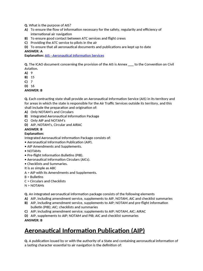 Questions On Aeronautical Information Service (AIS) (EDITED) | PDF ...