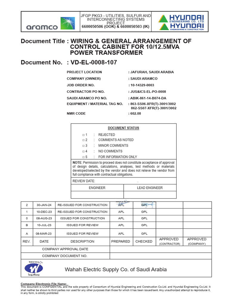 1.1.3.2 VD-EL-0008-107_2_WIRING & GENERAL ARRANGEMENT OF CONTROL CABINET FOR 1012.5MVA; 863-SS06 ...