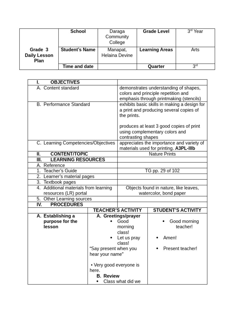 ART LP grade 3 | PDF | Behavior Modification | Cognition