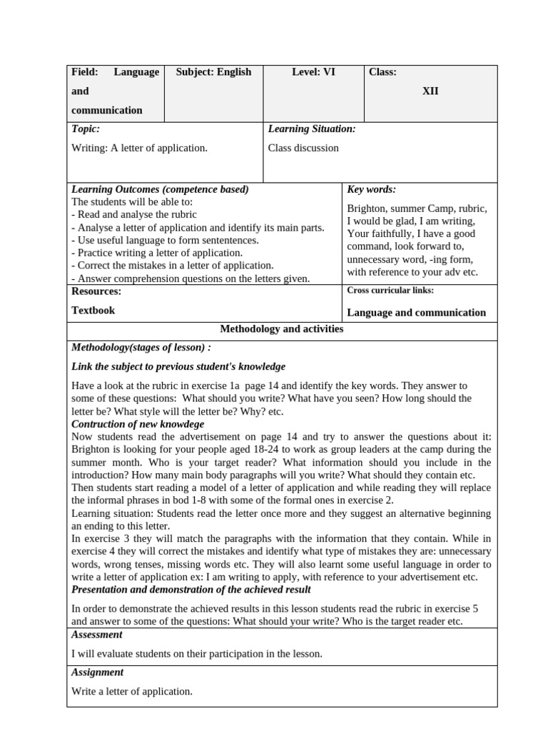 Writing. A Letter of Application. | PDF | Reading Comprehension | Human ...