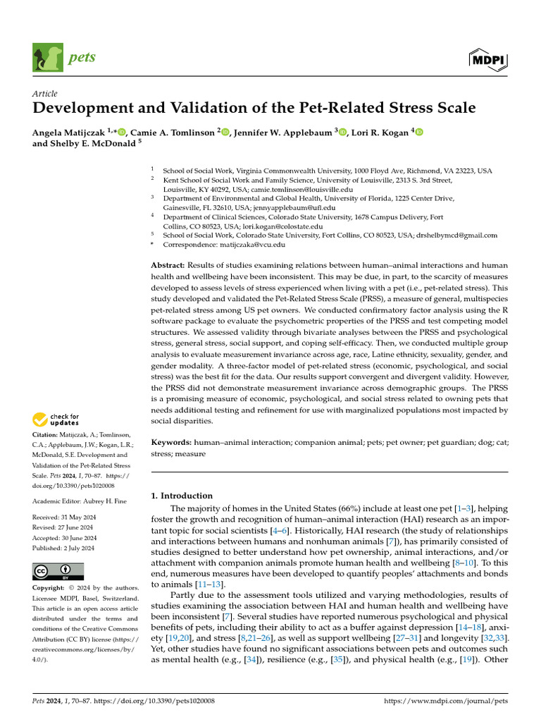 pets-01-00008-v2 (1) | PDF | Survey Methodology | Social Support