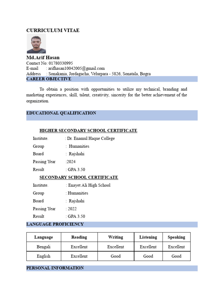 Arif CV CV | PDF