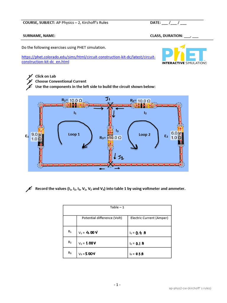 Ap-Phys2-Cw-W7 - (Kirchoff Laws) | PDF | Voltage | Electronic Engineering