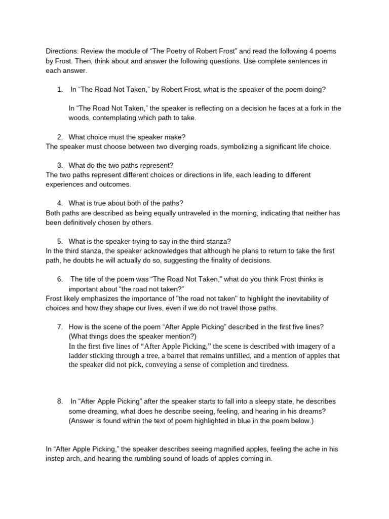 Robert Frost Poetry 20 Pts | PDF