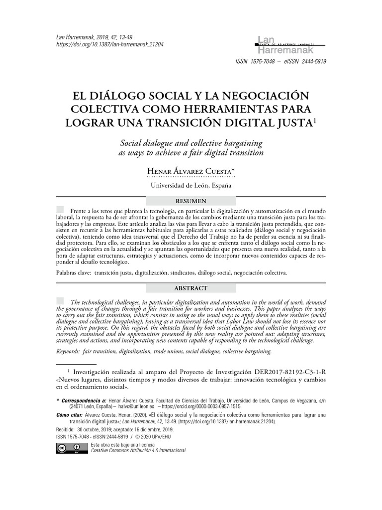 El Dialogo Social Y La Negociacion Colectiva Pdf Inteligencia