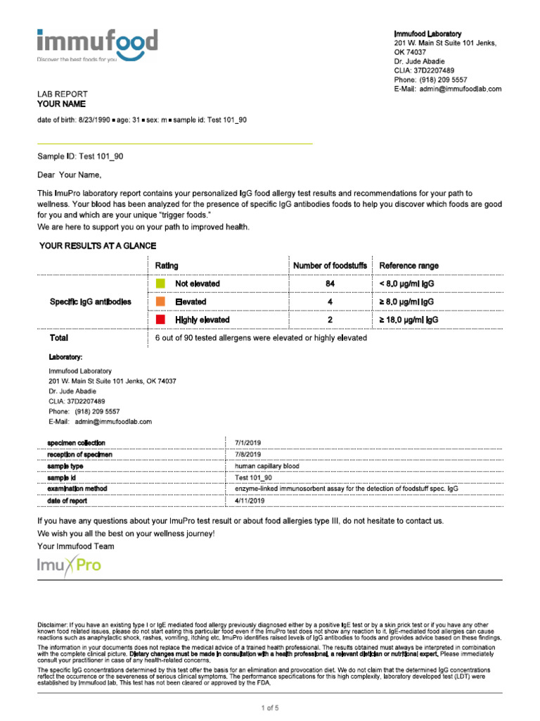 90 Food Test Sample Report | PDF