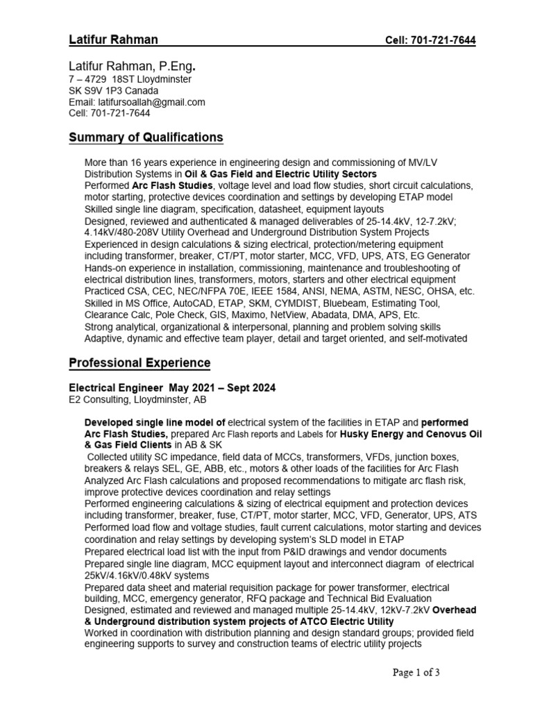 Electrical Engineer Resume: Latifur Rahman | PDF | Electric Power ...