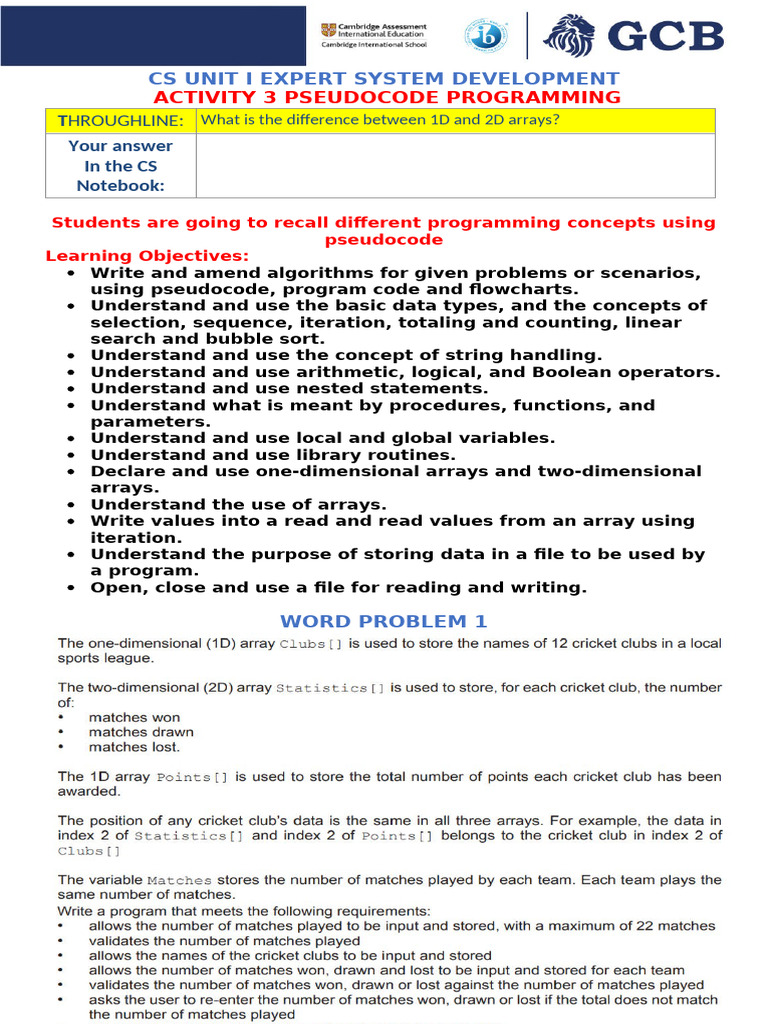 CS 9 Grade Unit I Activity 3 First Term | PDF