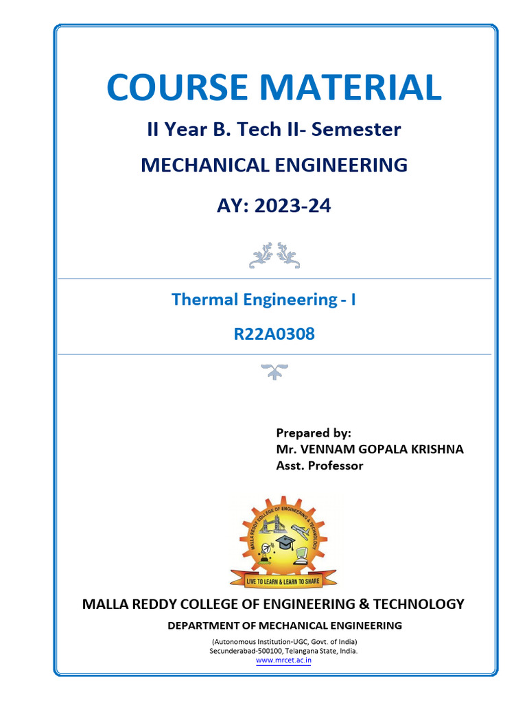 Thermal Engineering Course Material 2023 | PDF | Boiler | Steam