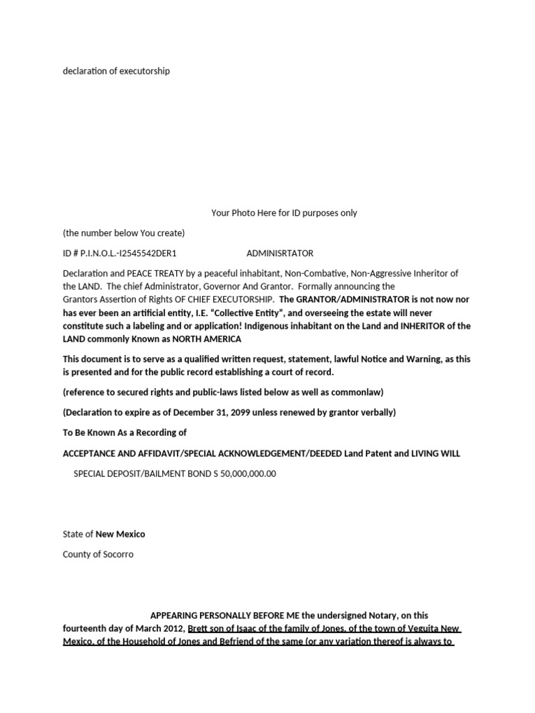 Declaration of Executorship and Rights | PDF | Common Law | Deed