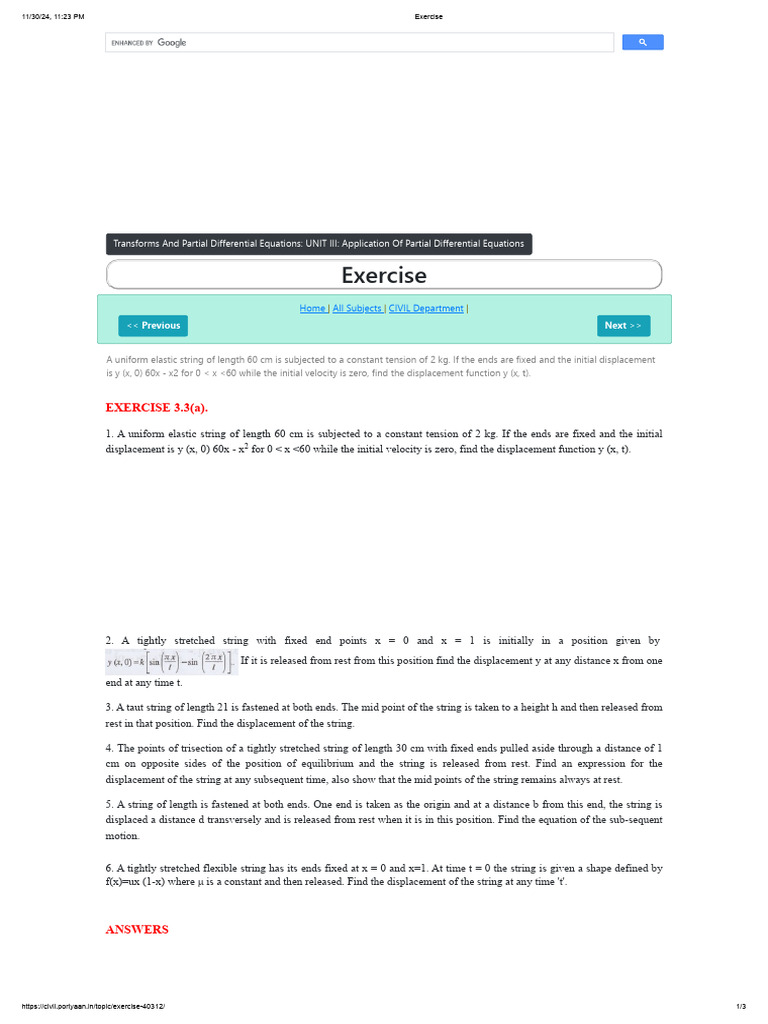 Exercise Pdf Differential Equations Partial Differential Equation