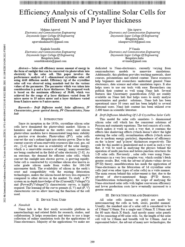 Efficiency Analysis of Crystalline Solar Cells For Different N and P ...