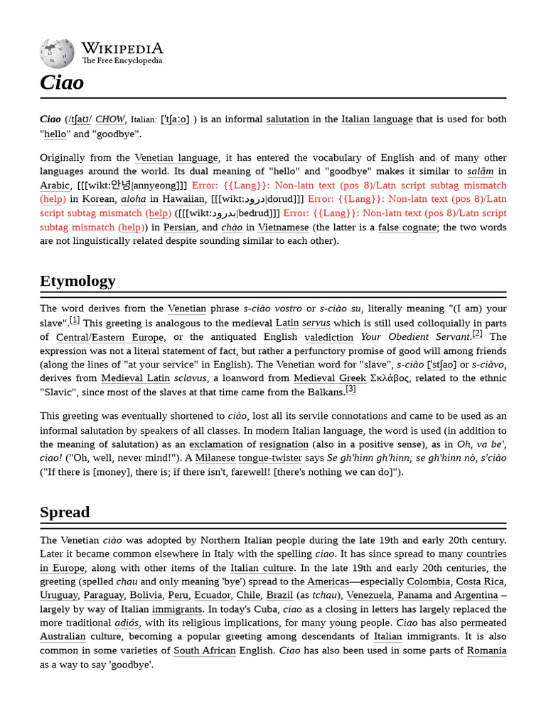 Ciao | PDF | Vocabulary | Human Communication
