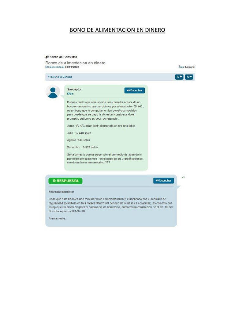 Bono de Alimentacion en Dinero | PDF