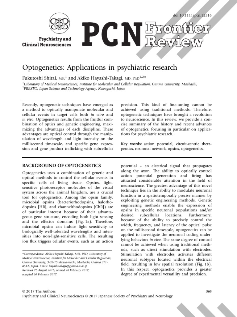 Psychiatry Clin Neurosci - 2017 - Shirai - Optogenetics Applications in ...