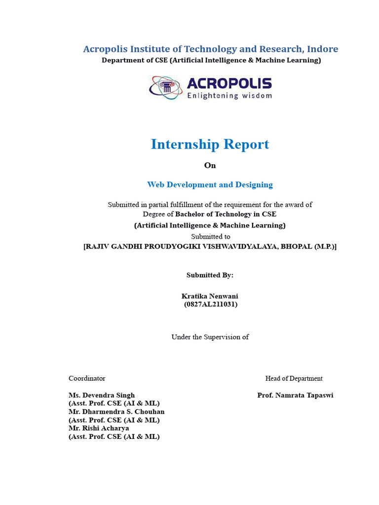 CSE AI & ML Internship Report | PDF | Databases | Web Application
