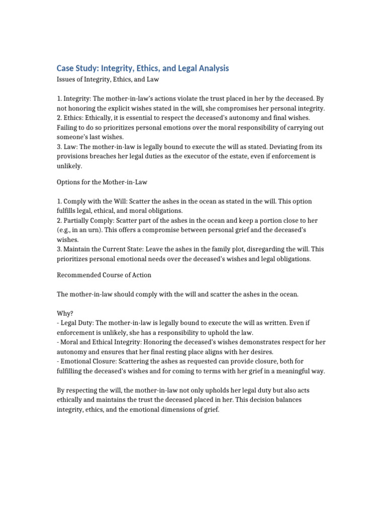 Case Study Integrity Ethics Law | PDF