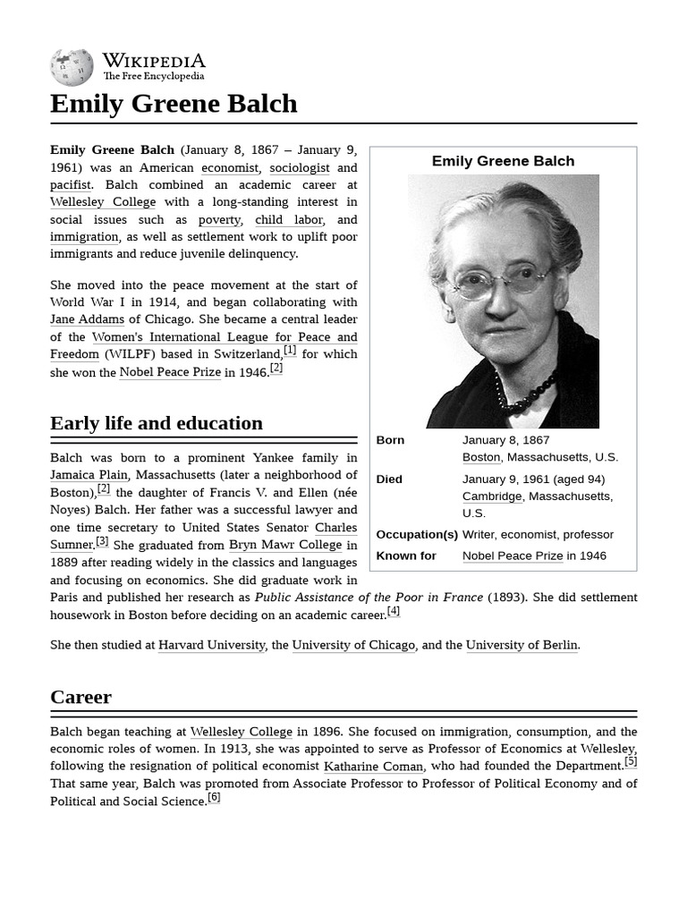 Emily_Greene_Balch | PDF | Peace | Anti War Movement