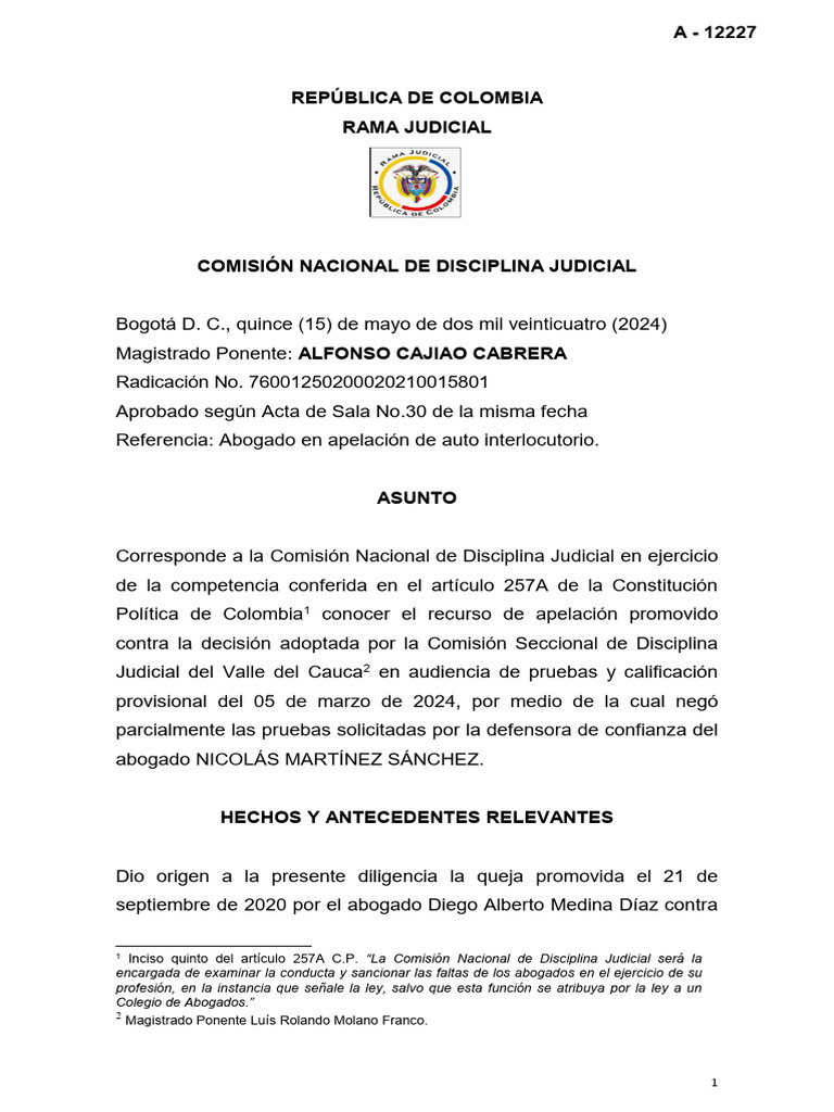 Desicion Alfonso Cajiao CNDJ - 4 | PDF | Abogado | Apelación