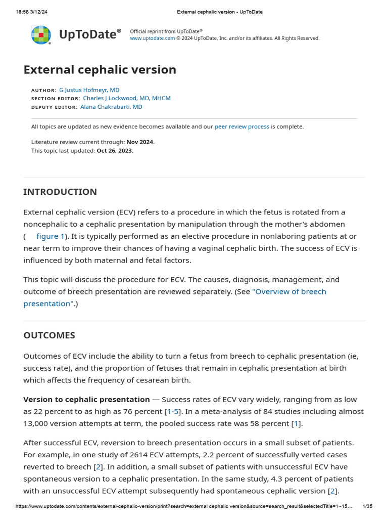 External Cephalic Version - UpToDate | PDF | Caesarean Section | Childbirth