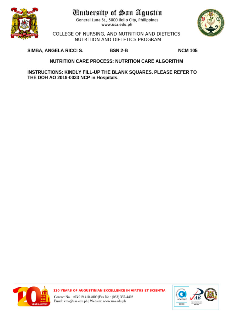 Nutrition Care Algorithm Activity | PDF | Dietitian | Nursing