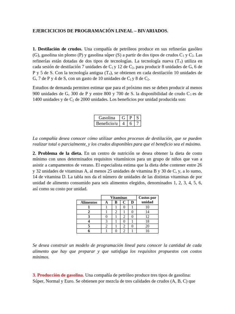 Ejercicio de PL-Bivariado. | PDF | Gasolina | Refinería de petróleo